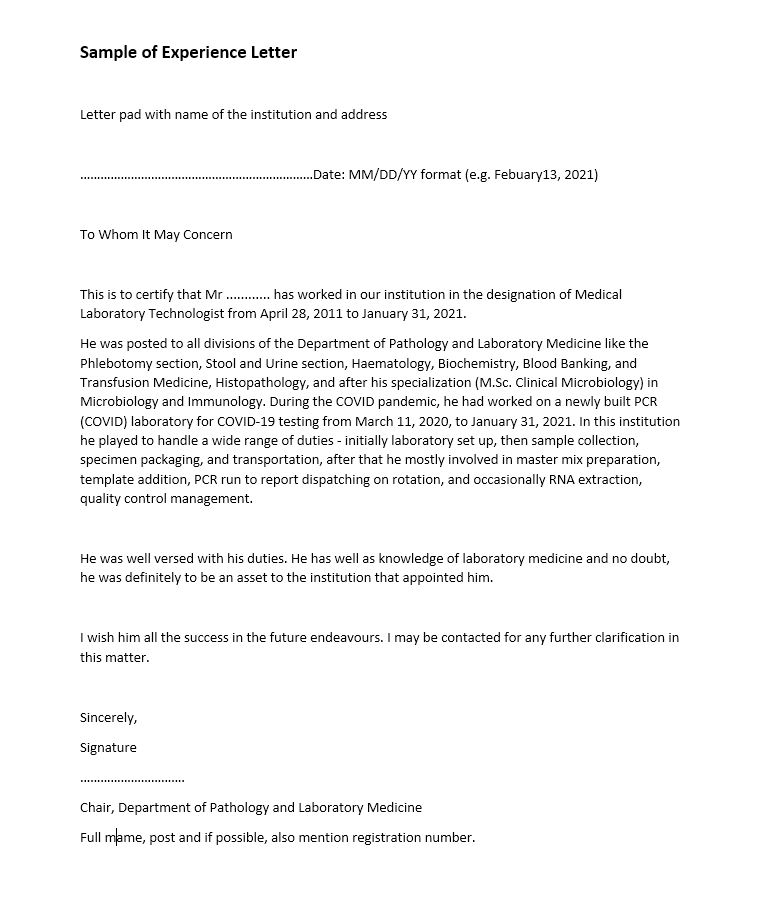 Experience Letter Definition Tips And Sample With Written Text